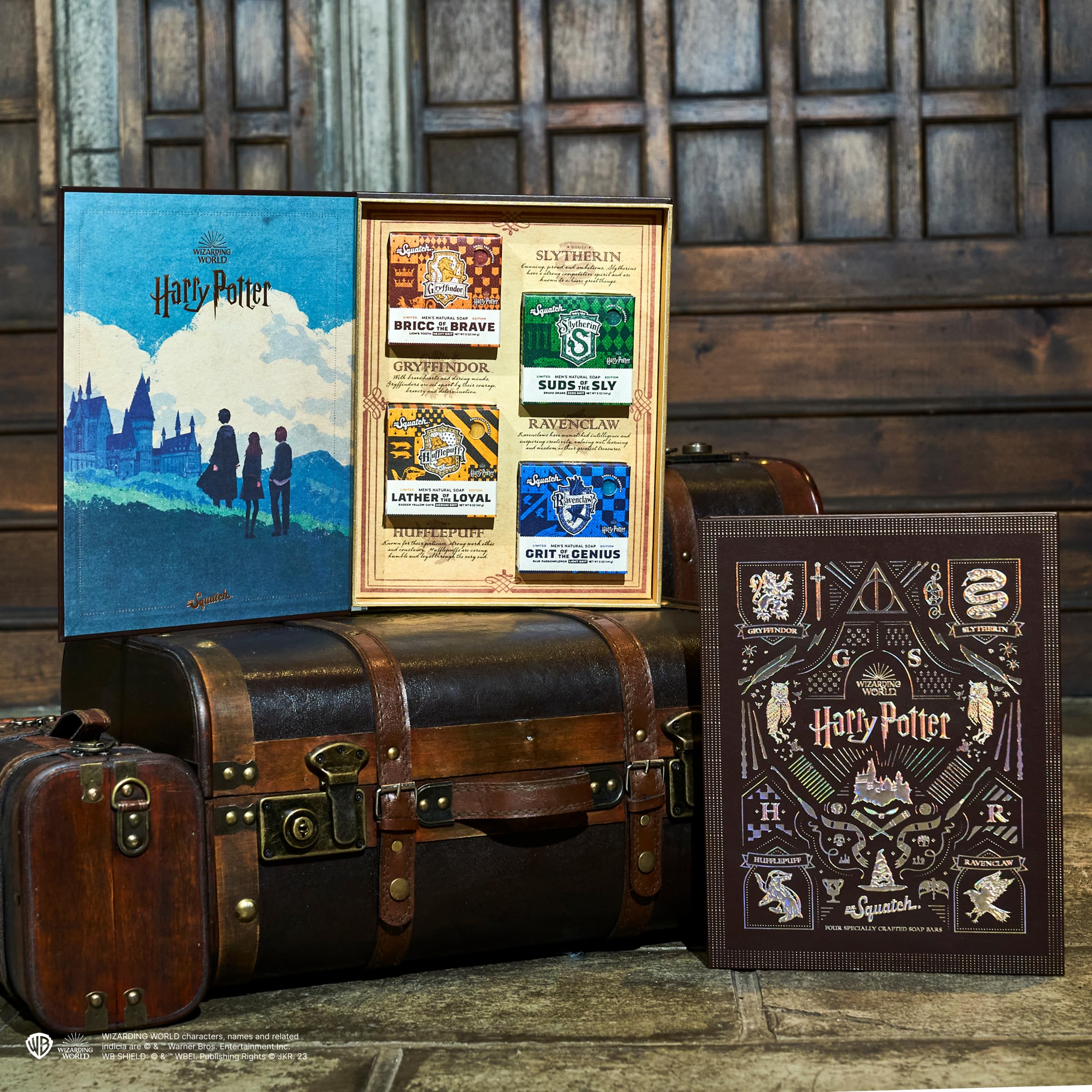 Dr. Squatch Harry Potter Collection with Collector's Box - Men's Natural Bar Soap 4 Pack Bundle and Collector's Box - Soap inspired by Gryffindor, Slytherin, Ravenclaw, and Hufflepuff