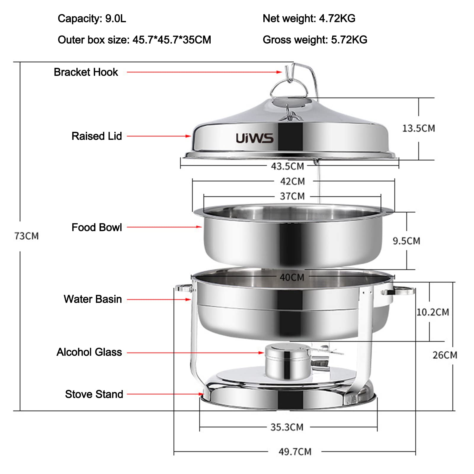 ZHIRCEKE Stainless Steel Chafing Dish Buffet Set, Buffet Servers and Food Warmers with Hanger, Water Trays & Food Pans for Parties Buffets,Gold,9L
