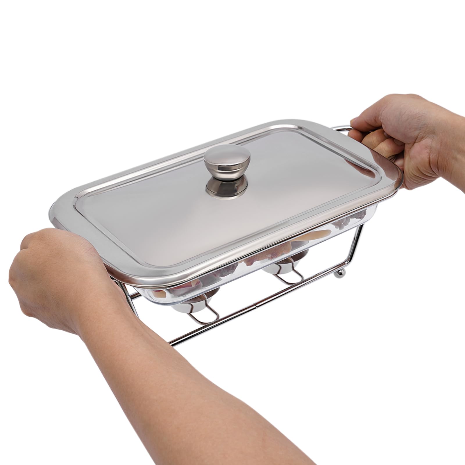Chafing Dish Buffet Set Warming Tray with Lid Stainless Steel Buffet Server and Oven Safe Glass Warming Tray for Parties Buffets