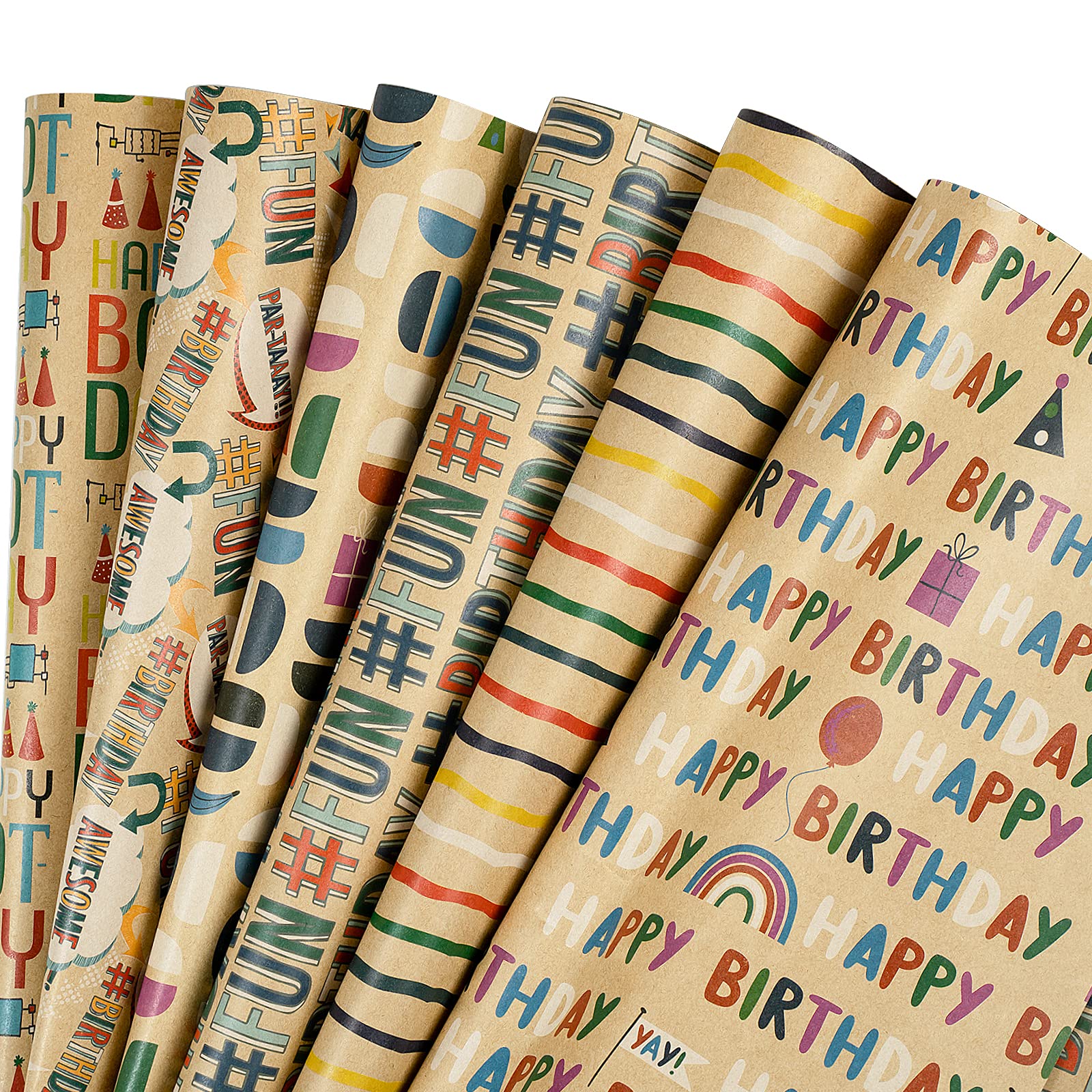 RUSPEPA Wrapping Paper Sheets Birthday Design - 17.5 x 30 inches Each Sheet, Total of 6 Sheets Packed in 1 roll