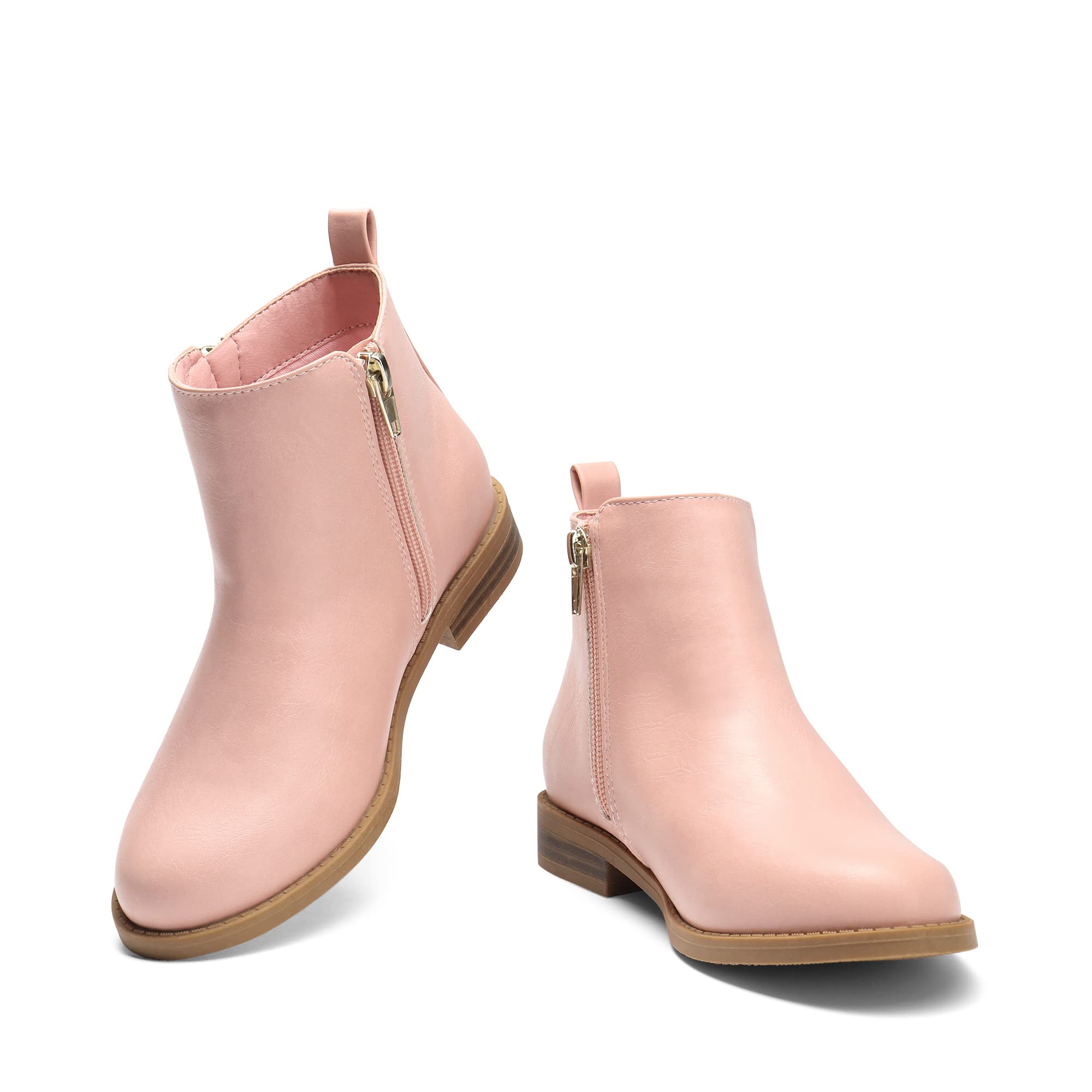 DREAM PAIRS Girls Side Zipper Low Heels Ankle Boots Size 2 Little Kid Pink SDBO2221K