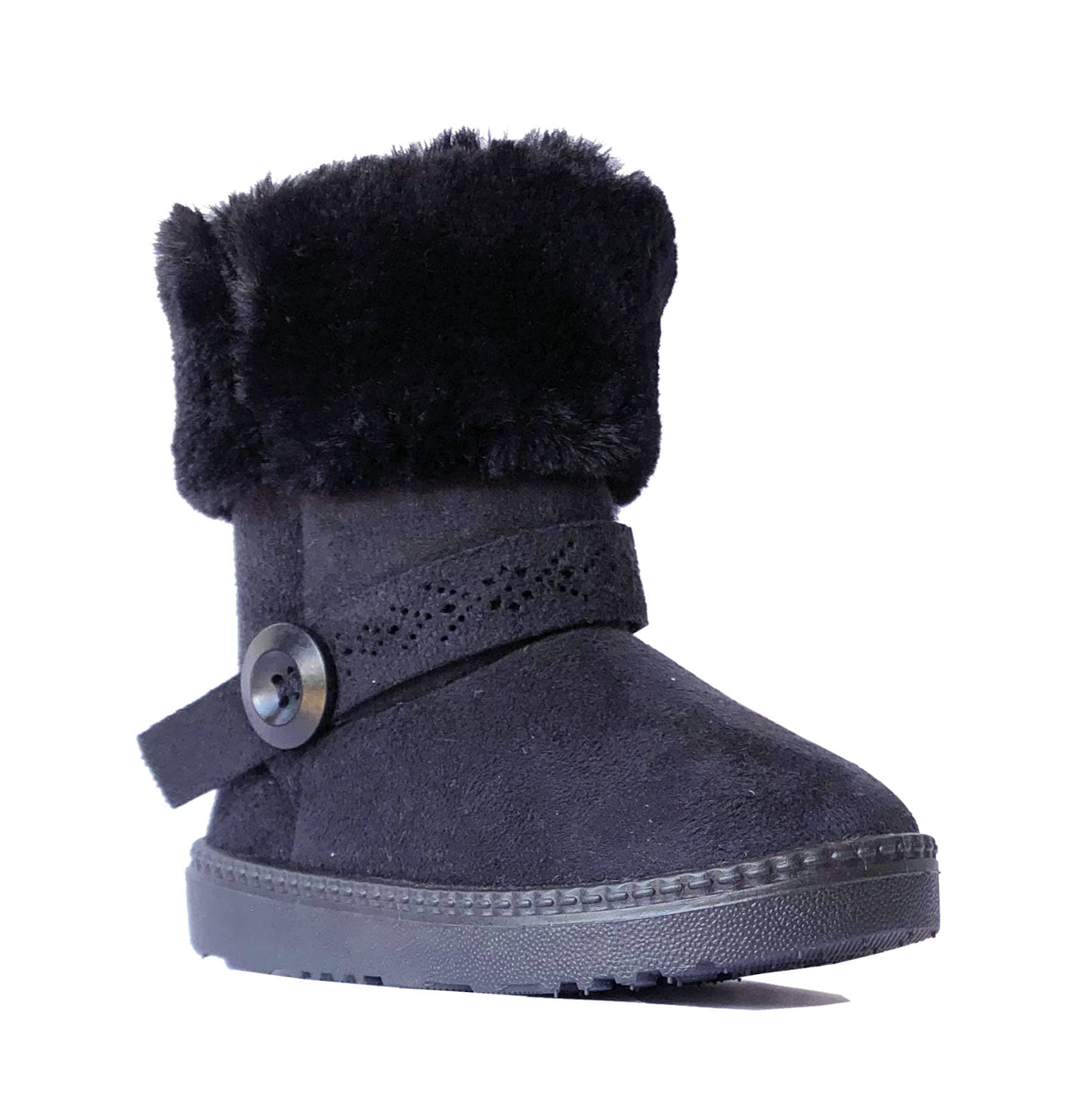 REDVOLUTION Kids Boots Toddler Girls Cute 2 Buttons || Rhinestone Faux Fur Suede Knitting Shoe (Toddler 5, 365 black)