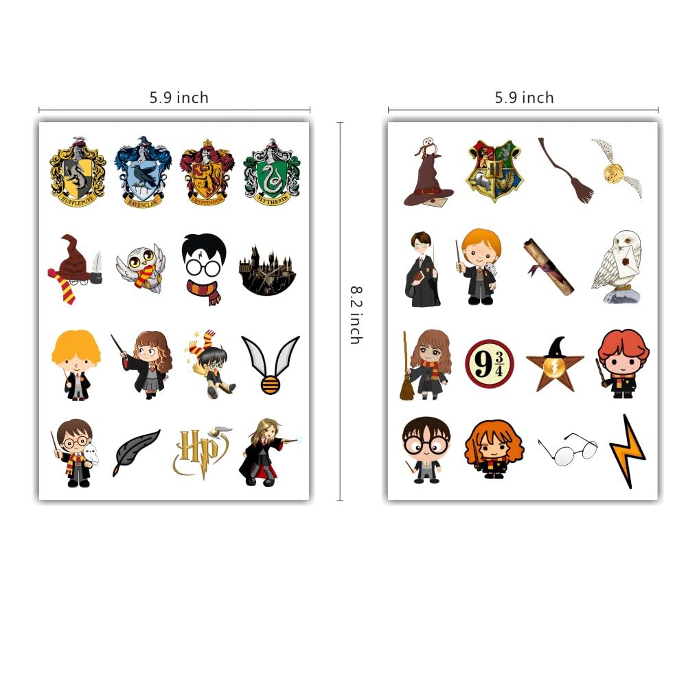 8 Sheets Harry Temporary Tattoos for Kids, Potter Birthday Party Decorations Party Favors for Kids Party Supplies