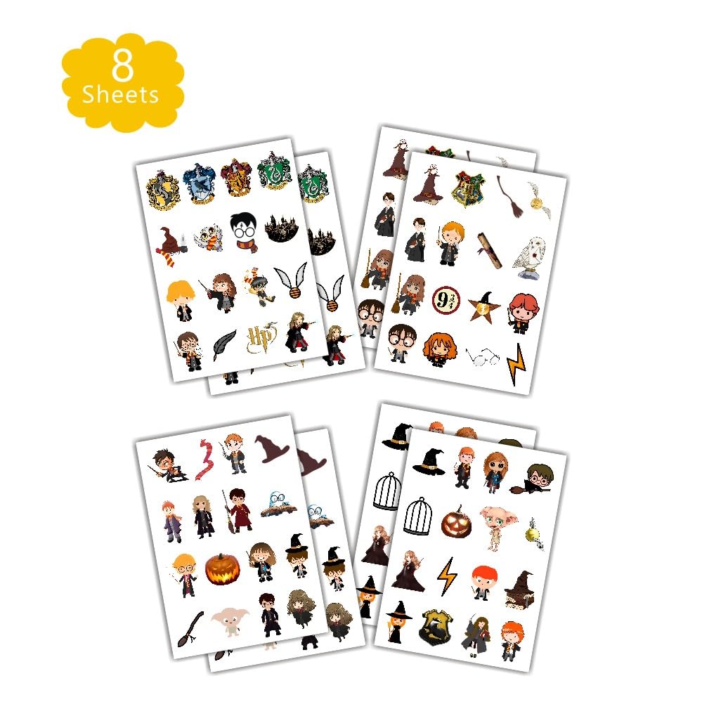 8 Sheets Harry Temporary Tattoos for Kids, Potter Birthday Party Decorations Party Favors for Kids Party Supplies