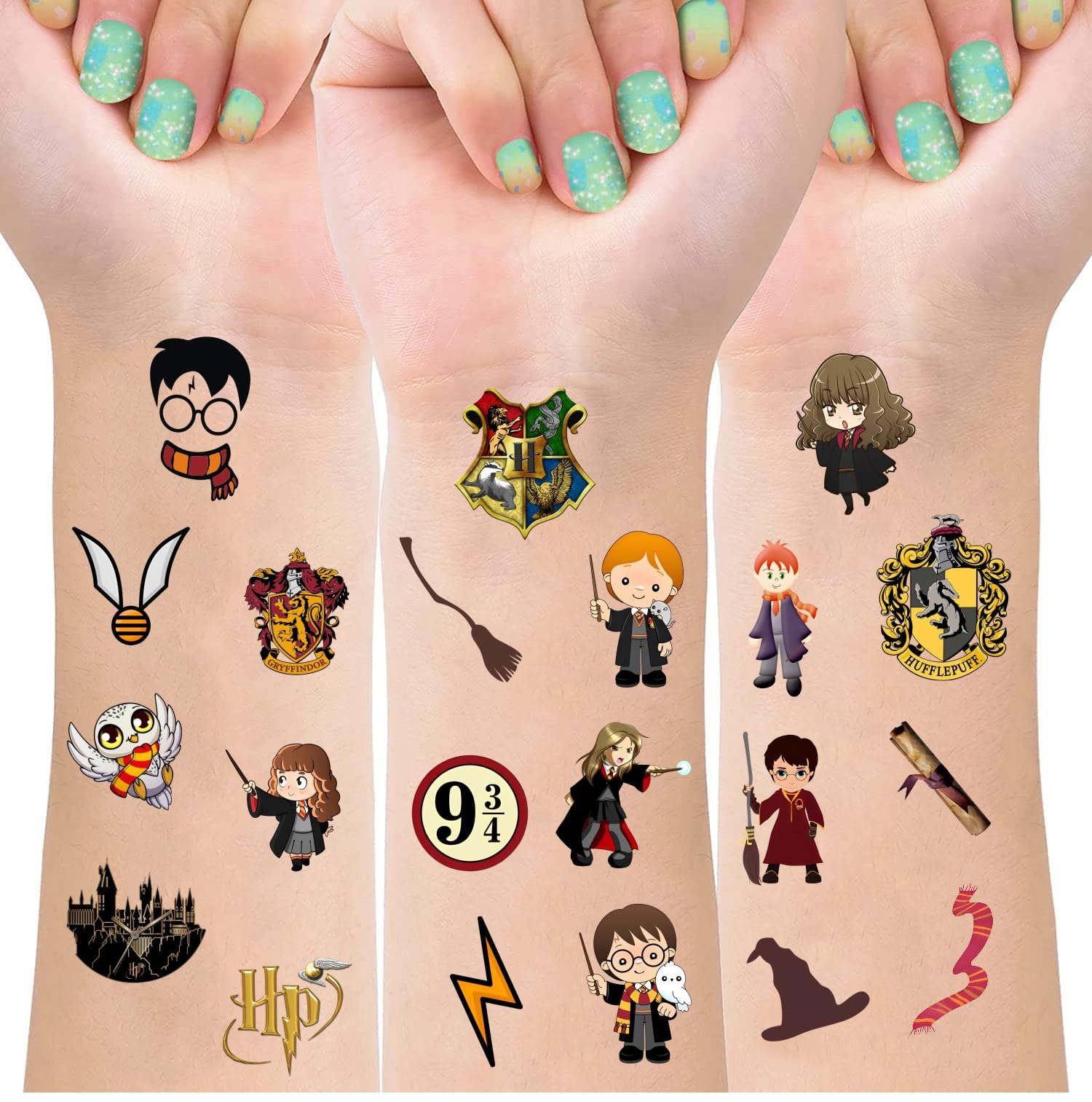 8 Sheets Harry Temporary Tattoos for Kids, Potter Birthday Party Decorations Party Favors for Kids Party Supplies