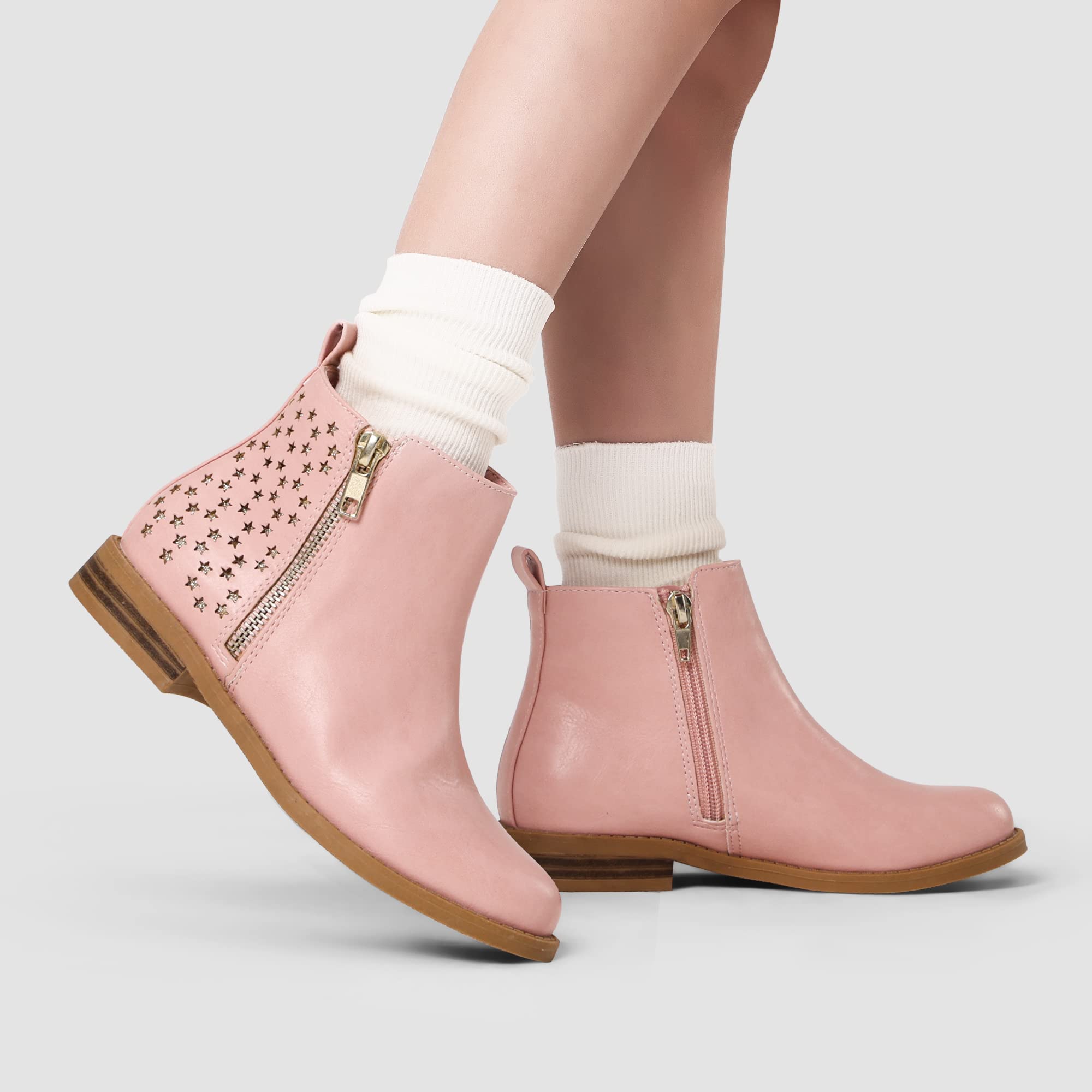 DREAM PAIRS Girls Side Zipper Low Heels Ankle Boots Size 2 Little Kid Pink SDBO2221K