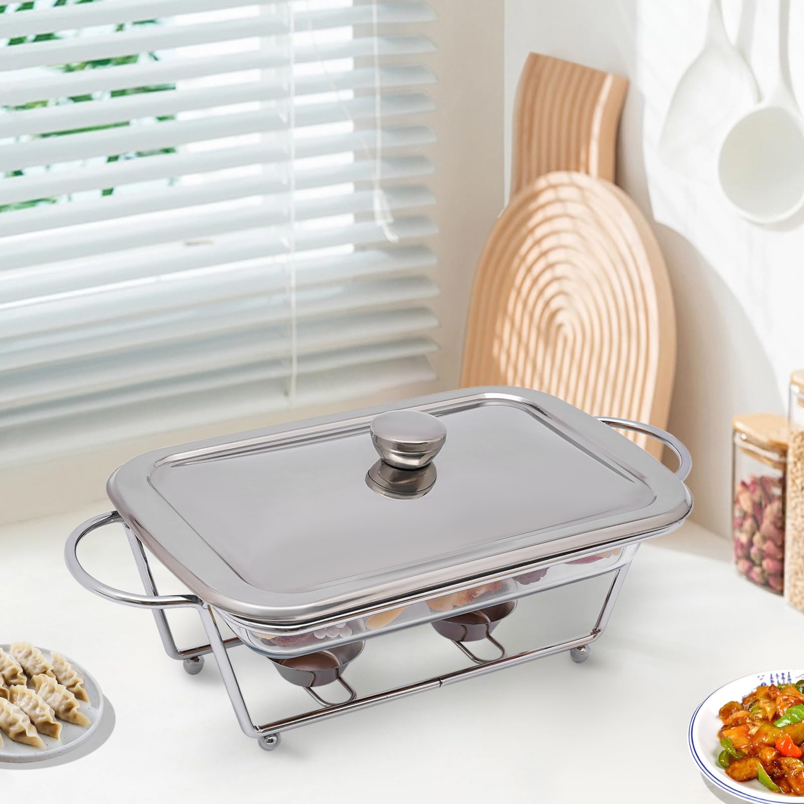 Chafing Dish Buffet Set Warming Tray with Lid Stainless Steel Buffet Server and Oven Safe Glass Warming Tray for Parties Buffets