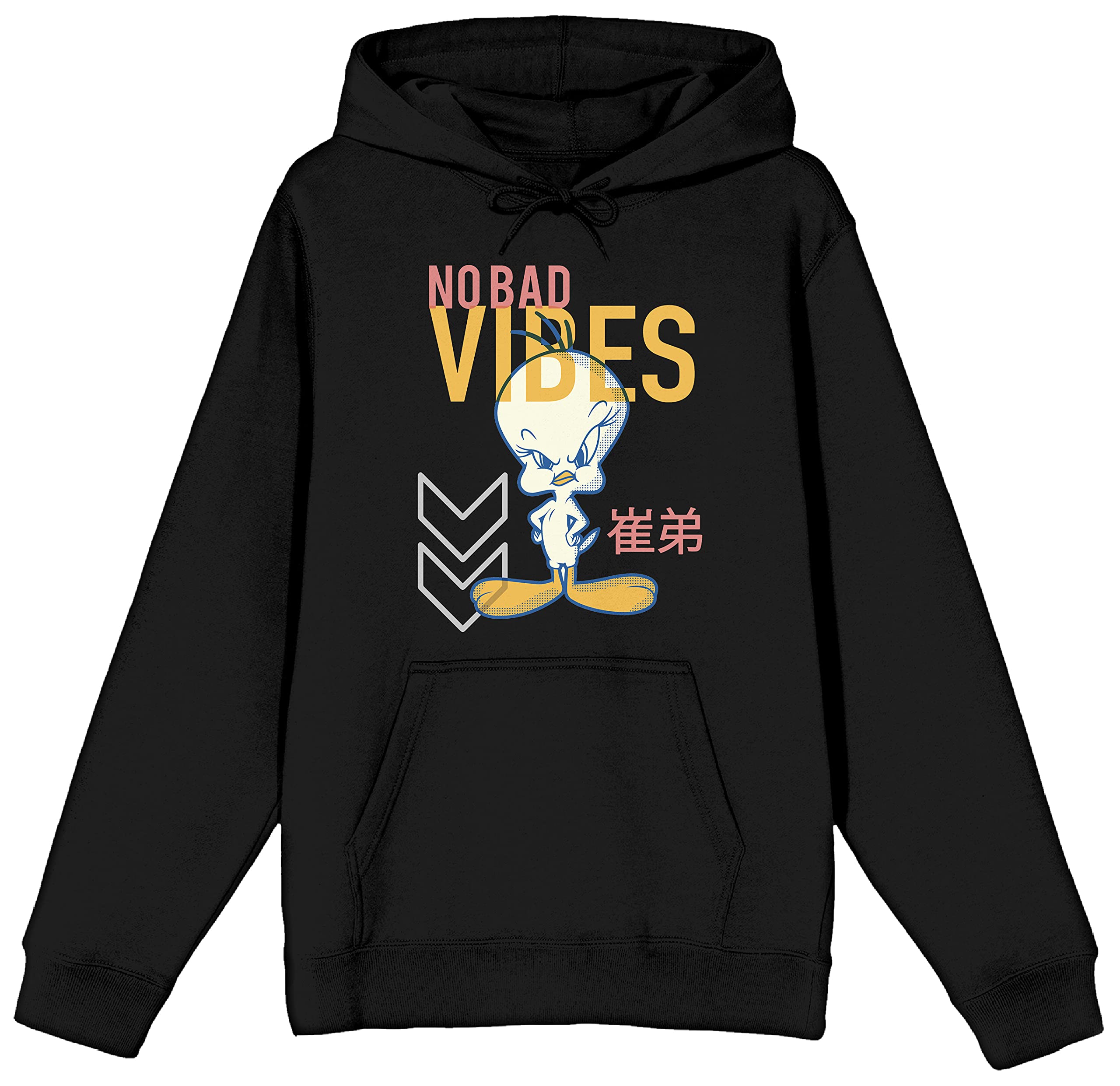 Looney Tunes Tweety Bird No Bad Vibes Men's Black Hooded Sweatshirt-3XL