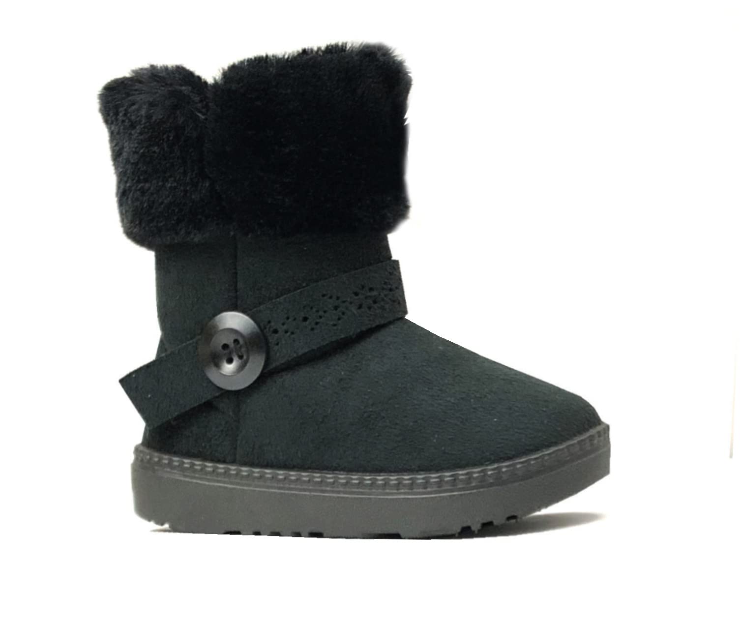 REDVOLUTION Kids Boots Toddler Girls Cute 2 Buttons || Rhinestone Faux Fur Suede Knitting Shoe (Toddler 5, 365 black)