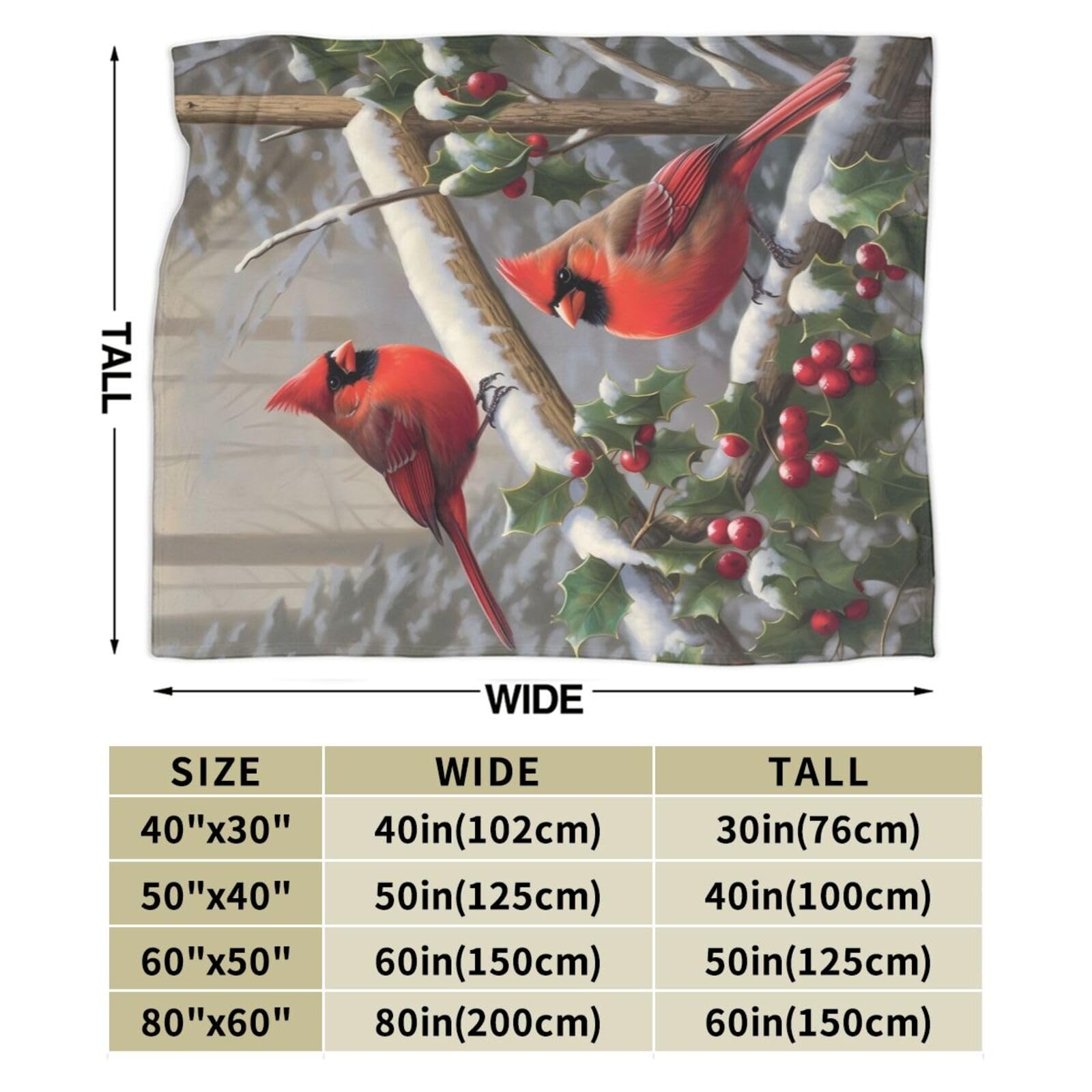 Red Birds Ultra-Soft Fleece Throw Blankets, Christmas Blanket for Bed Couch Sofa, All Seasons Home Camper Travel 60"x50"