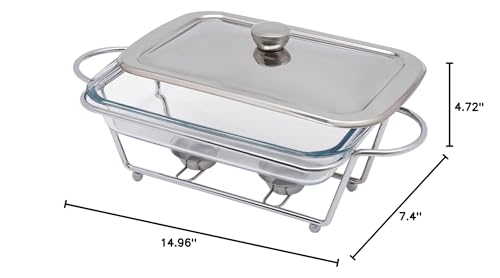 Chafing Dish Buffet Set Warming Tray with Lid Stainless Steel Buffet Server and Oven Safe Glass Warming Tray for Parties Buffets