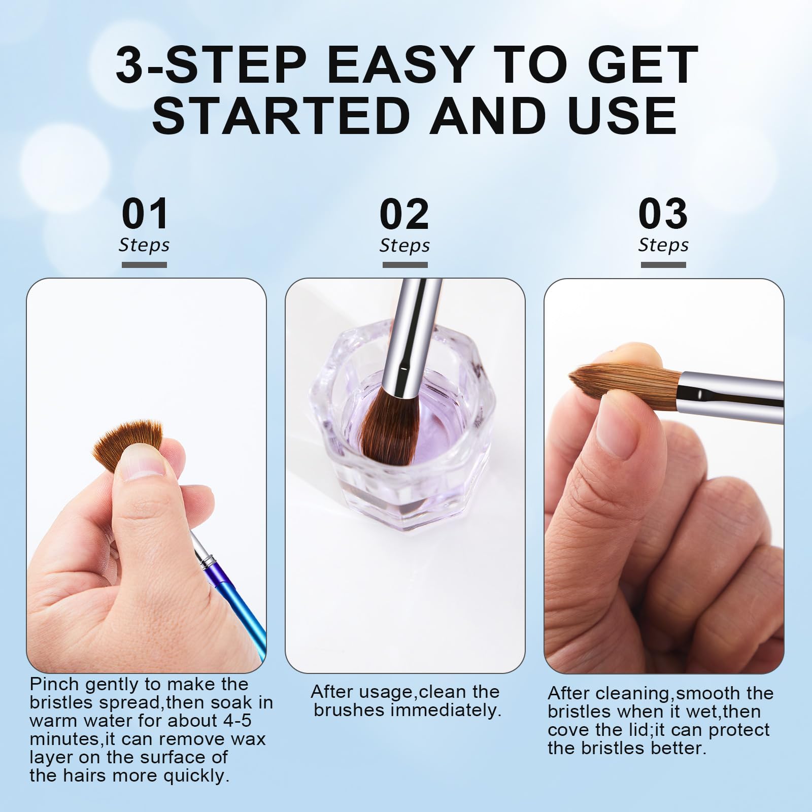 Shine Chance Acrylic Nail Brush Size 8, 100% Pure Kolinsky 3D Art Nail Brush with Gradient Blue Handle, Art Design Powder Nail Brush Pen for Nails Extension & Carving, Acrylic Application Tools