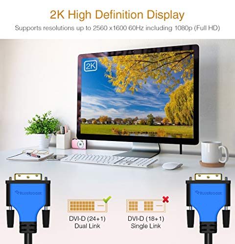 BlueRigger DVI to DVI Monitor Cable (6FT, 24+1 Dual Link, Digital Video Cable, Male to Male) - for Gaming, DVD, Laptops, HDTV and Projector