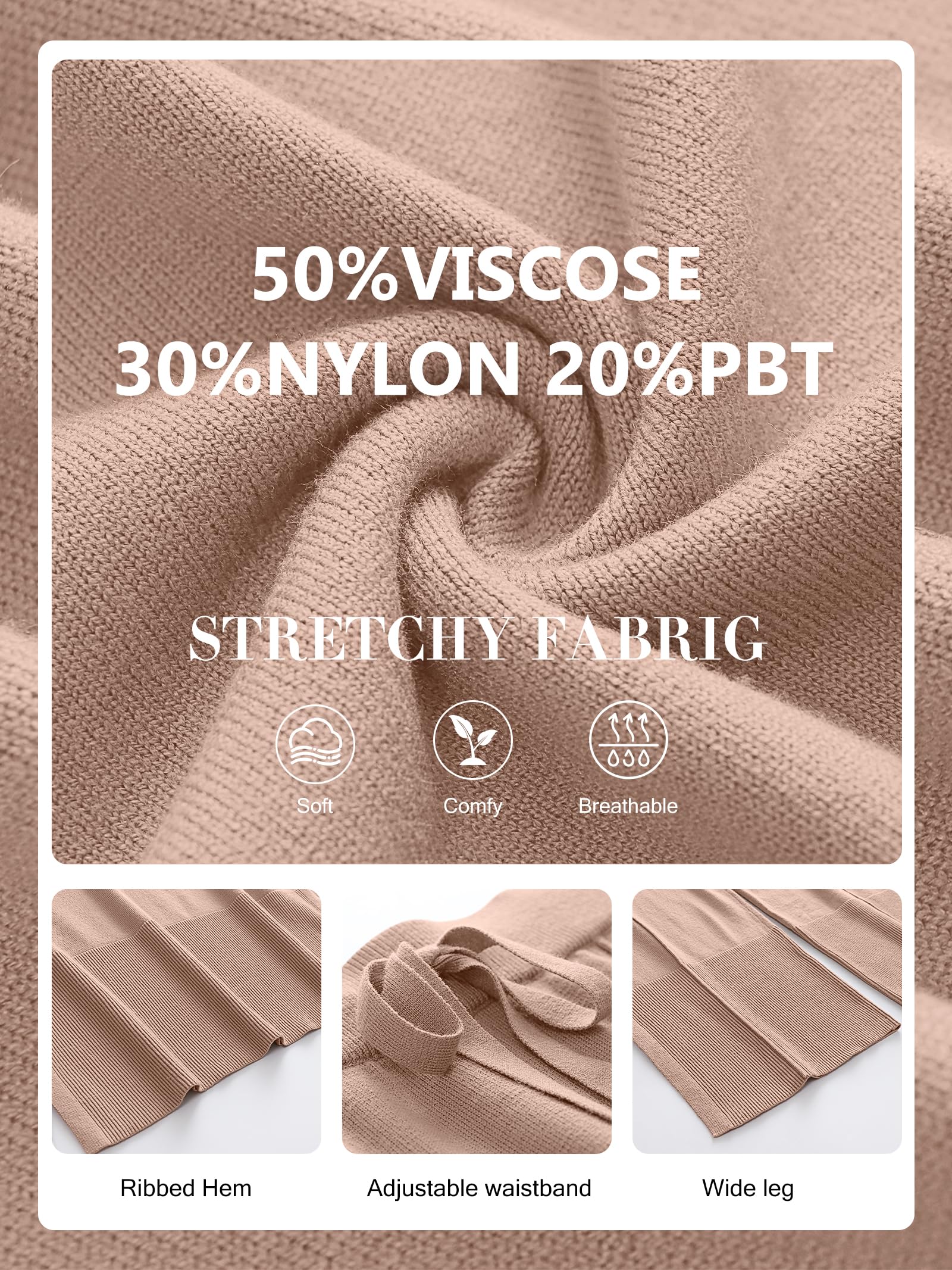 ANRABESS Womens 2 Piece Outfits Oversized Knit Sweater Set Wide Leg Pant Cozy Lounge Matching Pajama Sets 2024 Trendy Clothes Deep Apricot X-large