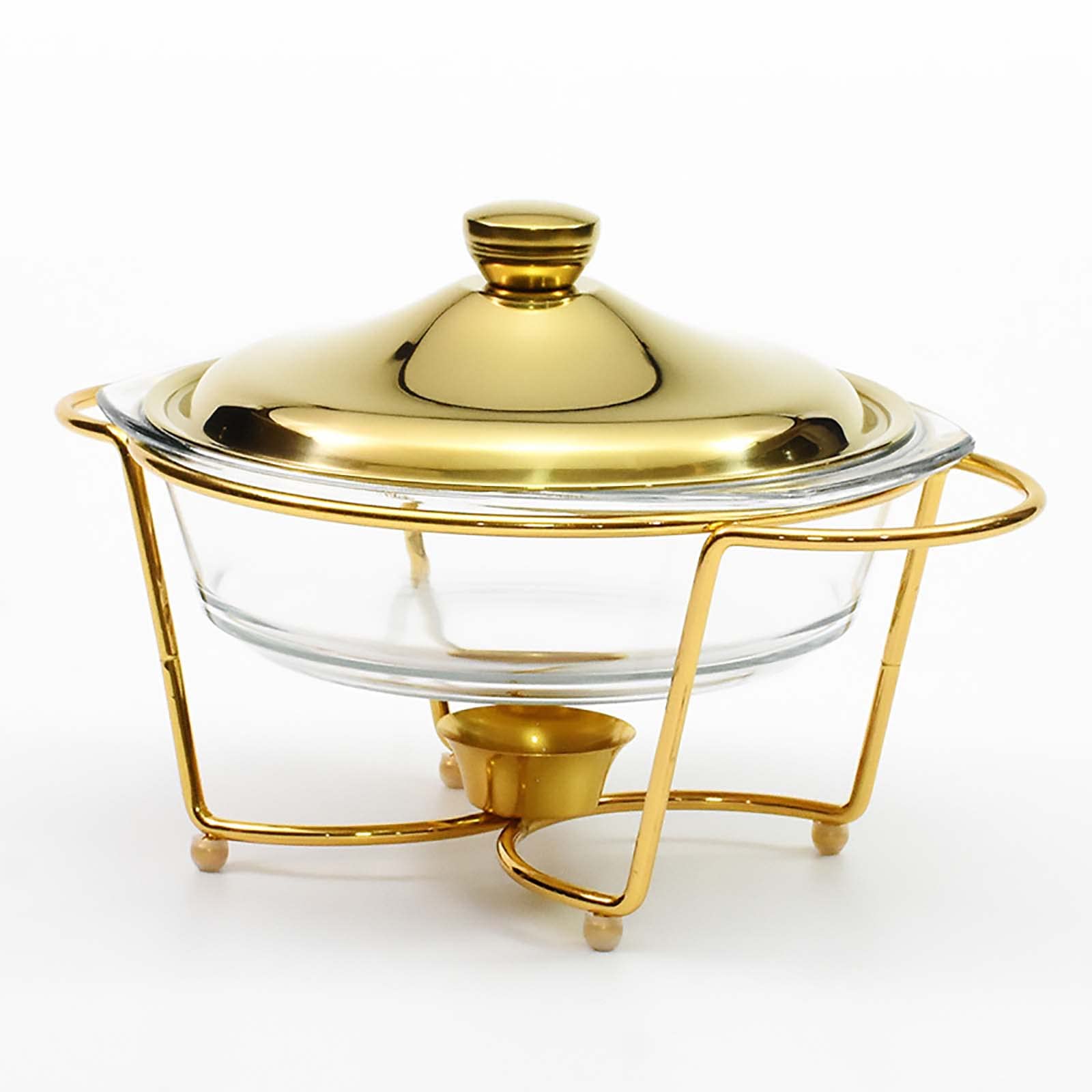 JYHCD Glass Chafing Dish Buffet Set, with Stainless Steel Lid and Holder, Round Food Warming Tray, for Buffet, Wedding, Parties, Banquet, Catering Events,Silver,2L