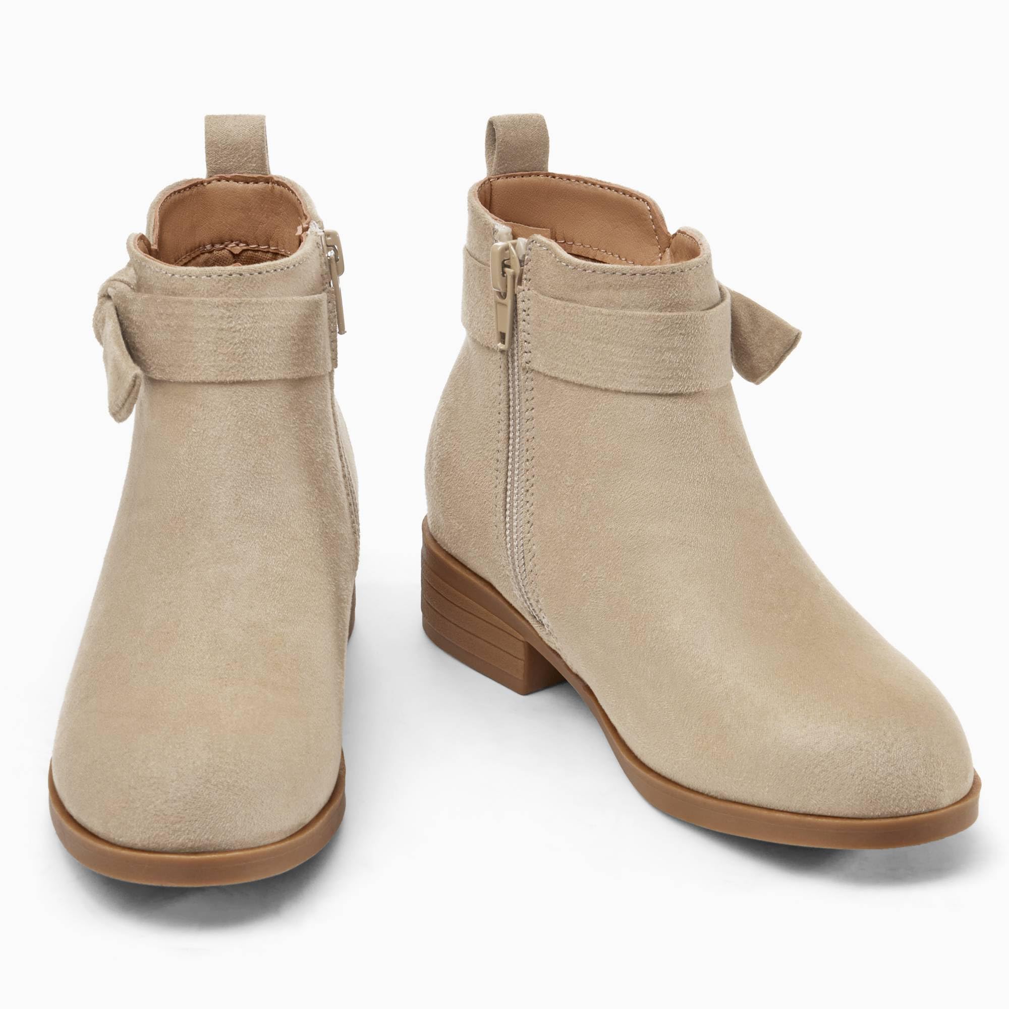 Coutgo Girls Toddler Bow knot Ankle Boots Low Chunky Heel Side Zipper Cute Dress Booties Little Big Kid, Beige, size 2