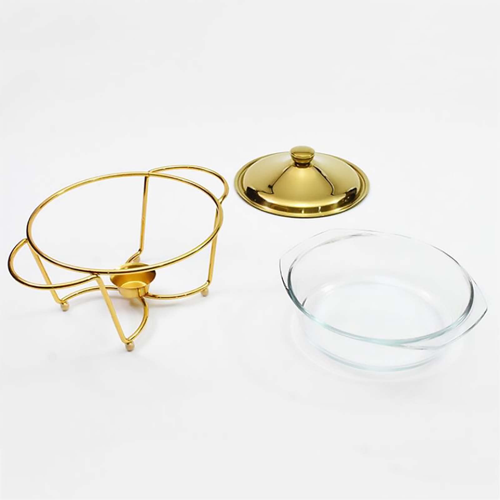 JYHCD Glass Chafing Dish Buffet Set, with Stainless Steel Lid and Holder, Round Food Warming Tray, for Buffet, Wedding, Parties, Banquet, Catering Events,Silver,2L