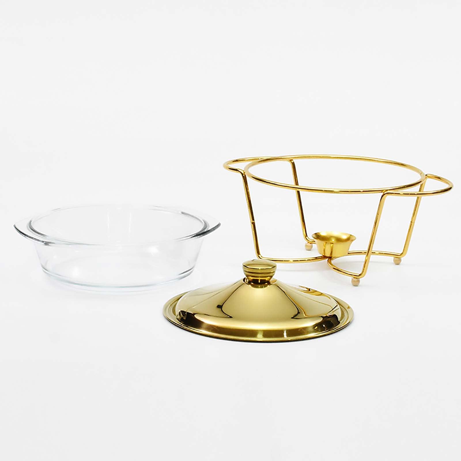 JYHCD Glass Chafing Dish Buffet Set, with Stainless Steel Lid and Holder, Round Food Warming Tray, for Buffet, Wedding, Parties, Banquet, Catering Events,Silver,2L