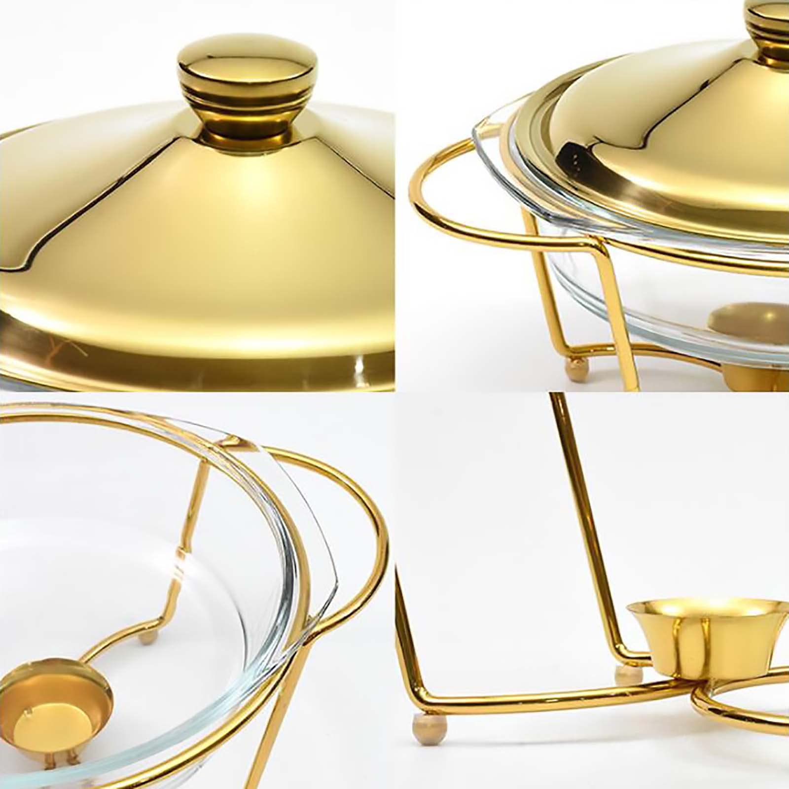 JYHCD Glass Chafing Dish Buffet Set, with Stainless Steel Lid and Holder, Round Food Warming Tray, for Buffet, Wedding, Parties, Banquet, Catering Events,Silver,2L