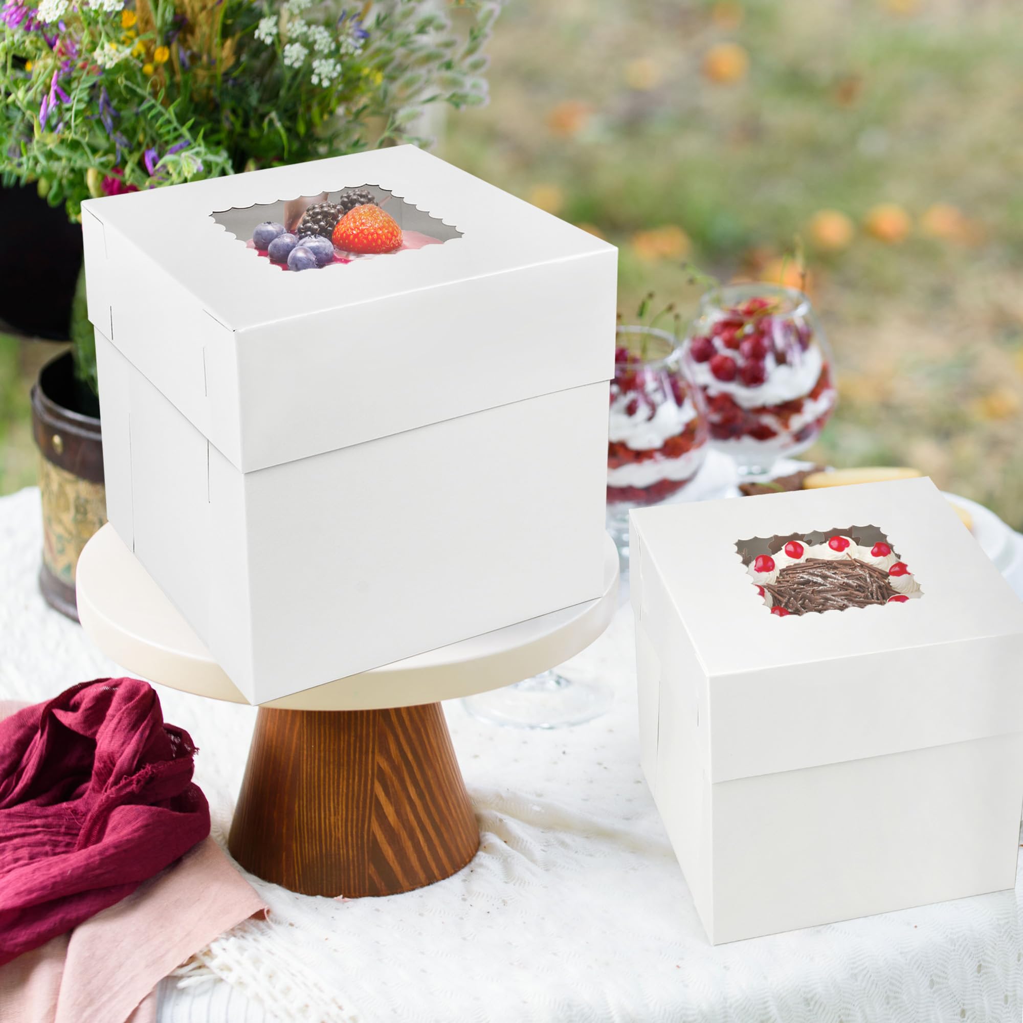 LotFancy Tall Cake Boxes with Window, 3 Sizes 12Pcs 12 x12 x 12, 10 x10 x 10 and 8 x 8 x 8 Inch Cake Carrier, White Bakery Boxes, Cardboard Cake Containers for Wedding Birthday