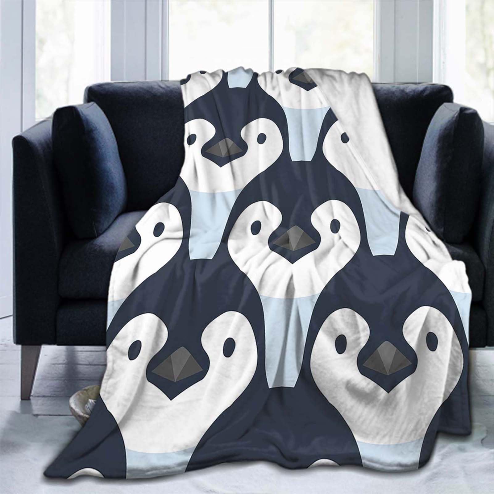 Throw Blanket 60x80 Inch,Bird Christmas Penguins Winter Flannel Soft Cozy Fluffy Throw Blankets and Warm Throws for Adults in Couch Sofa Bed 80x60 Inch