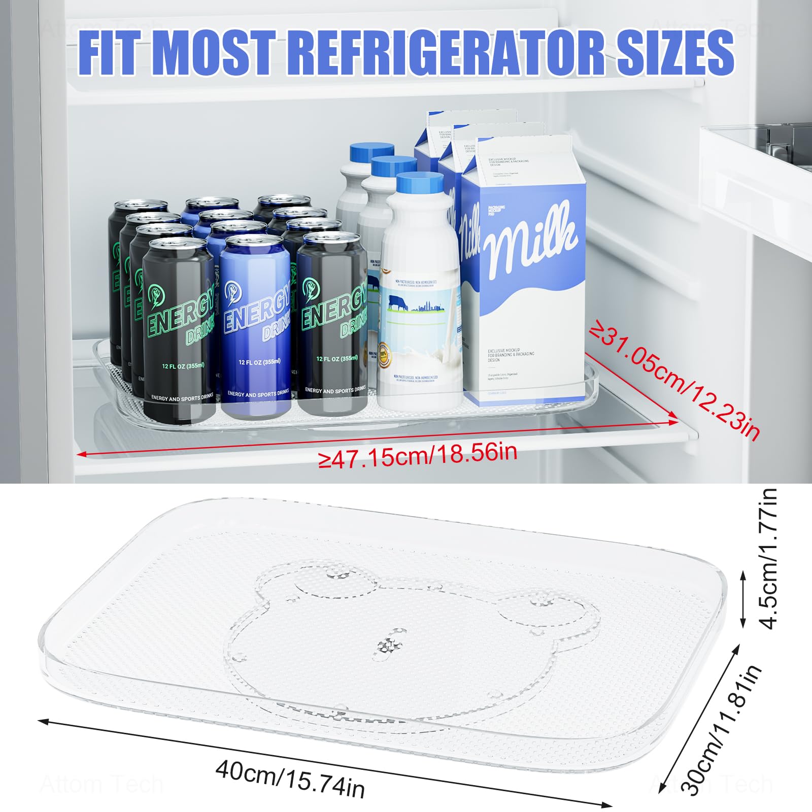 NiHome Rectangular Lazy Susan Organizer for Refrigerator, 360 Rotation Turntable, Premium PC Tray, Easy Installation, Multifunctional Organizer for Spices, Makeup & More (Large)