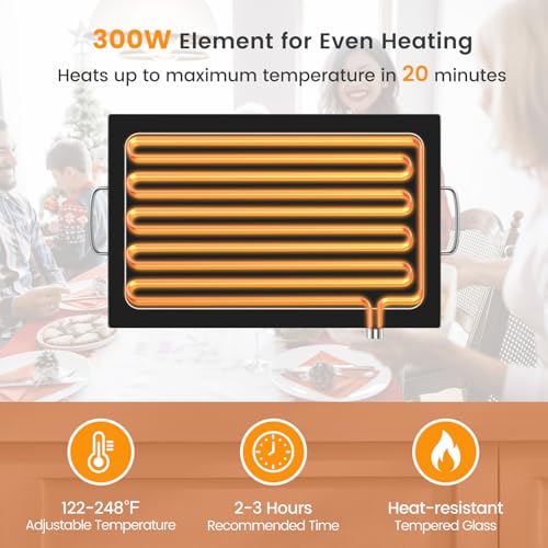 KOTEK Electric Warming Tray, Glass Top Hot Plate with Adjustable Temperature Control, Cool Touch Handles, Stainless Steel Panel, Extra Large Food Warmer for Buffets, Parties, Restaurants, Dinner (2)