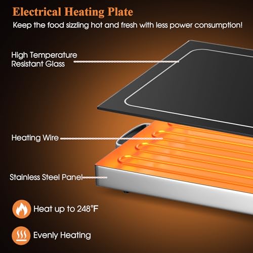 KOTEK Electric Warming Tray, Glass Top Hot Plate with Adjustable Temperature Control, Cool Touch Handles, Stainless Steel Panel, Extra Large Food Warmer for Buffets, Parties, Restaurants, Dinner (2)