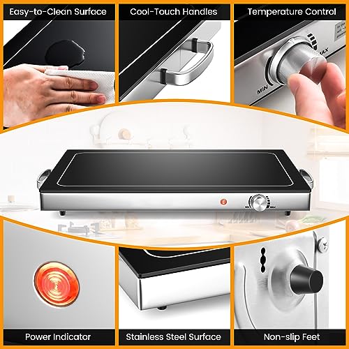 KOTEK Electric Warming Tray, Glass Top Hot Plate with Adjustable Temperature Control, Cool Touch Handles, Stainless Steel Panel, Extra Large Food Warmer for Buffets, Parties, Restaurants, Dinner (2)