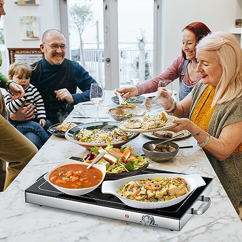KOTEK Electric Warming Tray, Glass Top Hot Plate with Adjustable Temperature Control, Cool Touch Handles, Stainless Steel Panel, Extra Large Food Warmer for Buffets, Parties, Restaurants, Dinner (2)