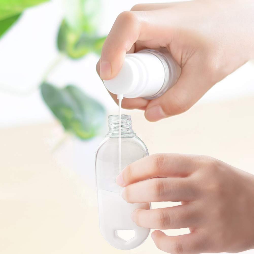 WANDIC Travel Bottles, Set of 6 Clear Plastic Refillable Travel Containers with Clips Liquid Containers with Hook for Shampoo and Toiletries, 50ml