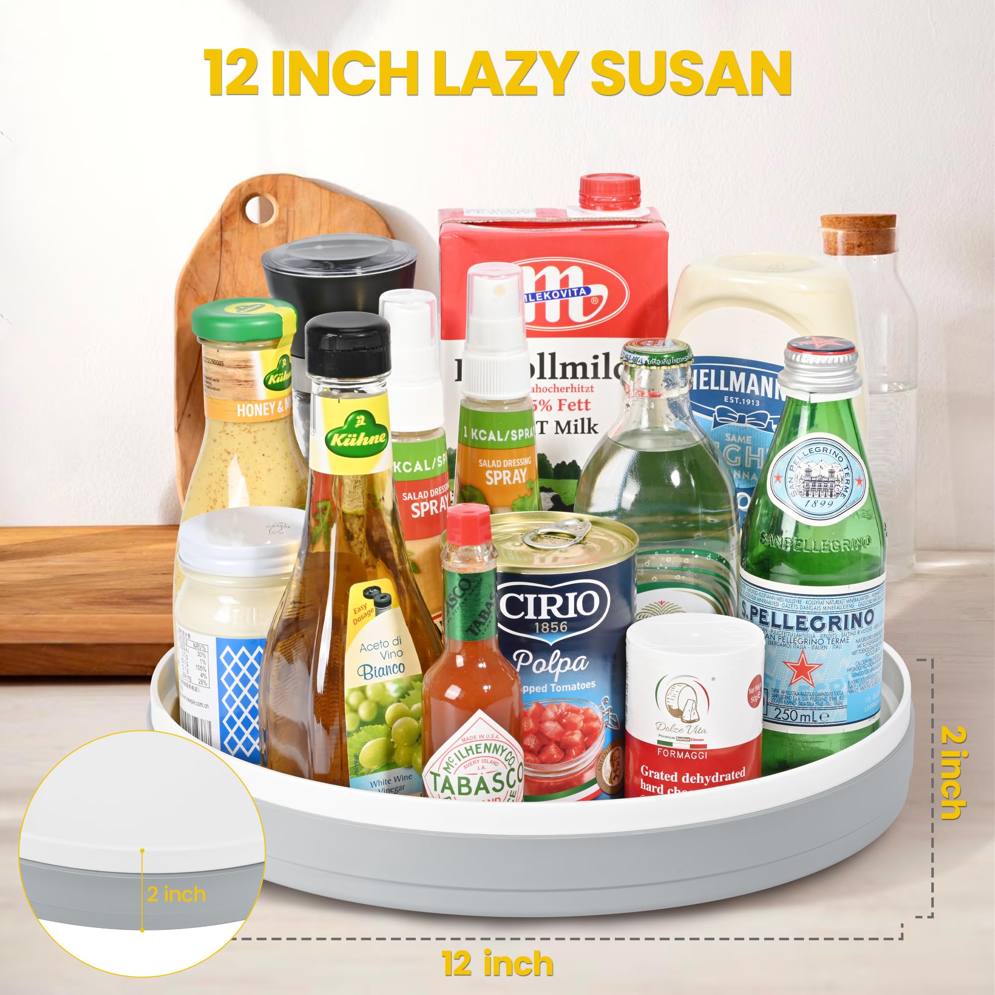 TRZZ Lazy Susan Turntable Organizer - 12-Inch Rotating Tray for Spices and Condiments Storage - Organize Kitchen and Fridge with Storage Container for Fridge, Pantry, and Cabinet - 2 Pack