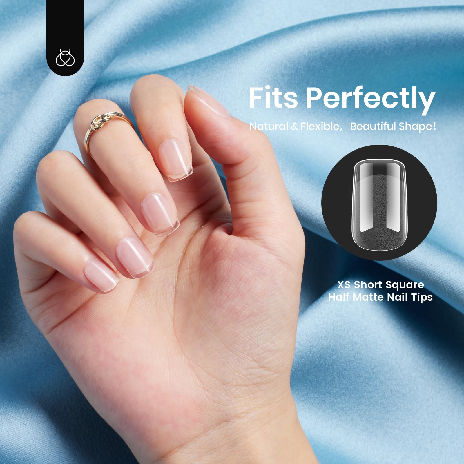 Beetles 504Pcs XS Short Square Nail Tips,12 Sizes Fake Nail Pre Shaped Half Matte Etch X Nail Tips Full Cover False Clear Acrylic Press on Nails for Gel Polish Nail Art Design,Nail Glues Needed
