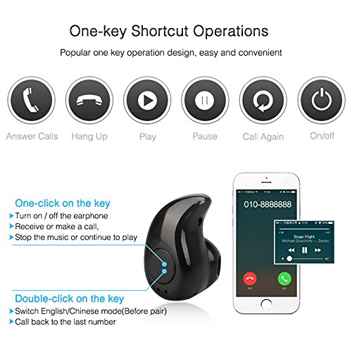 PUOX S530 Single Ear Bluetooth Headphones, Mini Stealth Wireless Headphones, Stereo Open Ear Sport Earbuds for All Smartphones (Black/White/Beige/Blue/Pink)