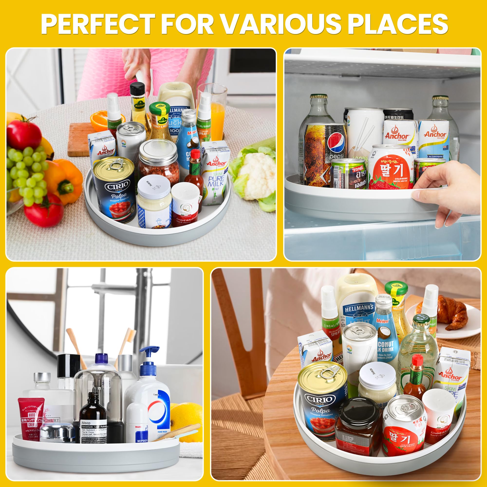 TRZZ Lazy Susan Turntable Organizer - 12-Inch Rotating Tray for Spices and Condiments Storage - Organize Kitchen and Fridge with Storage Container for Fridge, Pantry, and Cabinet - 2 Pack