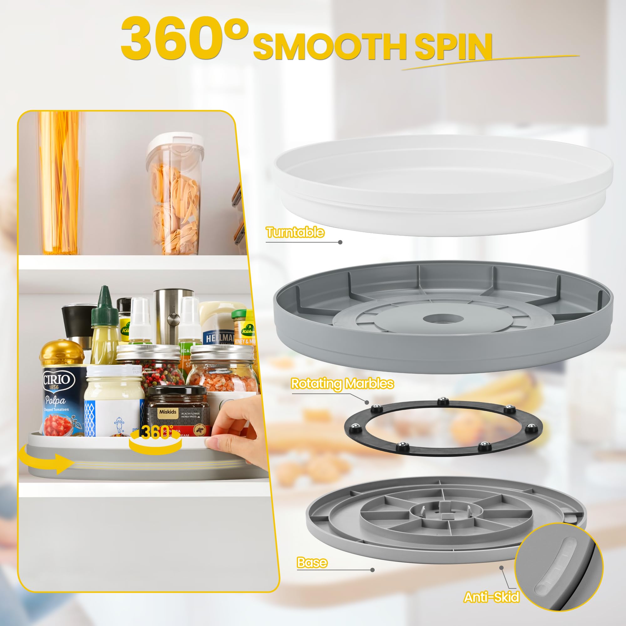 TRZZ Lazy Susan Turntable Organizer - 12-Inch Rotating Tray for Spices and Condiments Storage - Organize Kitchen and Fridge with Storage Container for Fridge, Pantry, and Cabinet - 2 Pack