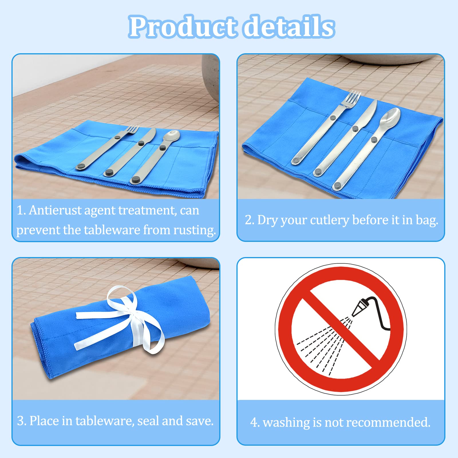 4 Pcs Silver Storage Bags Silver Storage Cloth Anti Tarnish Silver Protector Bags for Silverware Flatware Storage Organizer Place Setting Roll with 2 Pcs Silver Cleaning Cloth for Teaspoon Utensils