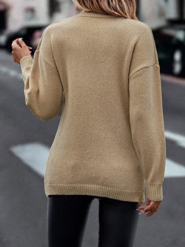 WDIRARA Women's Wrap V Neck Criss Cross Long Sleeve Asymmetrical Sweater Cable Knit Tops Solid Apricot L