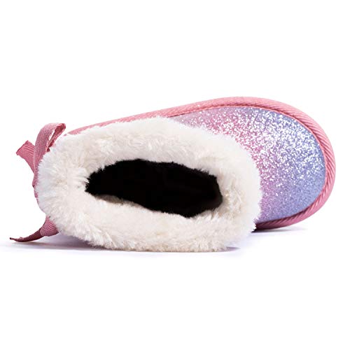 KRABOR Girls Glitter Snow Boots Cotton Lining Warm Winter Non~Slip Shoes with Cute Bow for Toddlers/Little Kid (Pink Size 2)