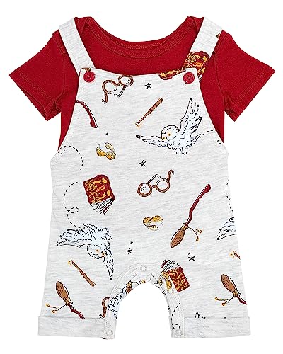 Harry Potter Baby Boys T-Shirt and Shortall Romper Set Gifts Baby Clothes (Burgundy, 18 Months)