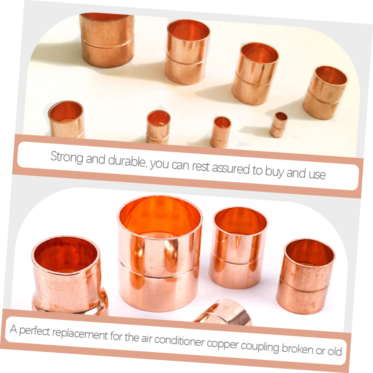 Angoily 15 Pcs Copper Air Conditioning Copper Tube Straight Connector Tubing Coupling Copper Coupling Brass Pushfit Fittings Straight Coupling Brass Fittings Isometric Copper Fittings