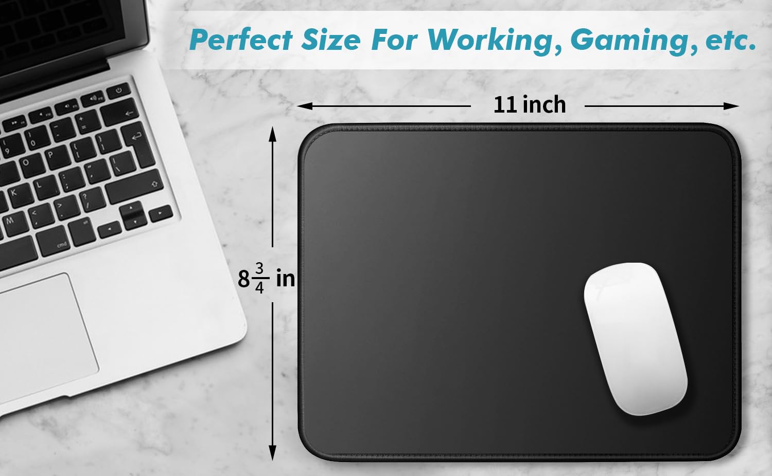 3 Mouse Pad Stitched Edges Premium-Textured Large Mouse Pads Mat Natural Non-Slip Rubber Base Mousepad for Laptop, Computer & PC, 11 x 8.7 inches, Black