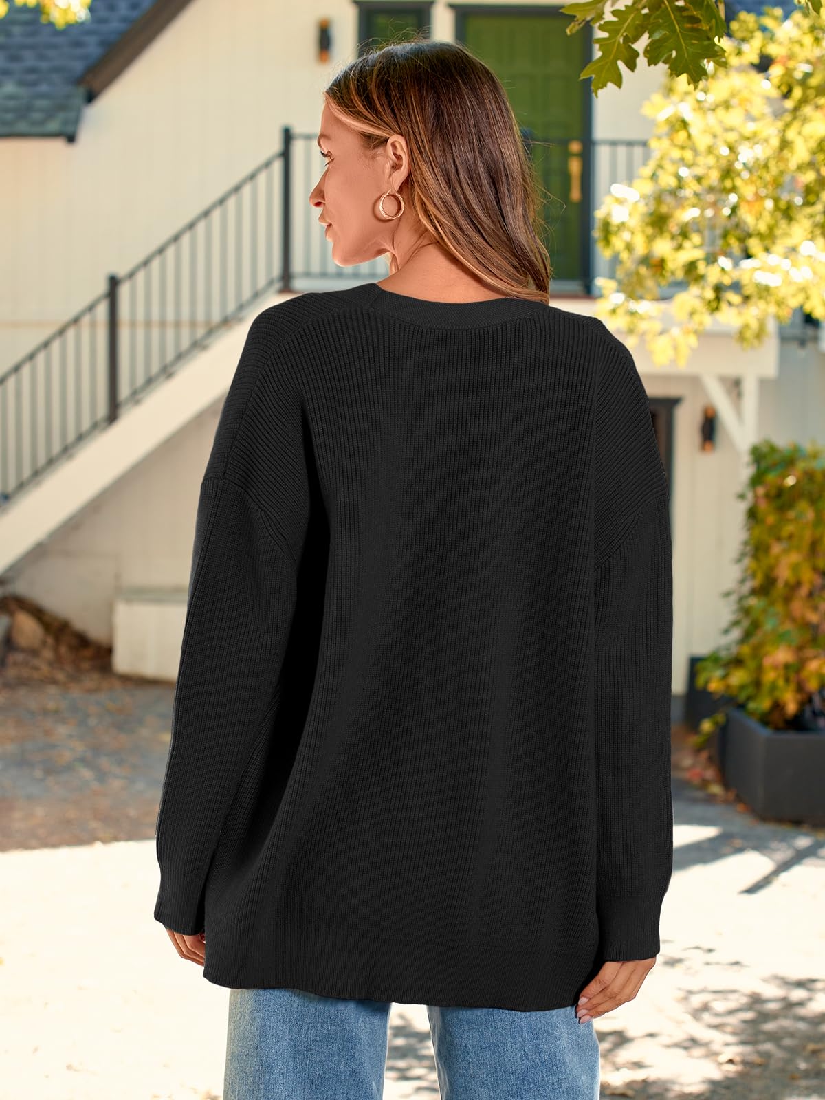LILLUSORY Women Oversized Cardigan Sweater Fall Outfits Cloth Fashion V Neck Knit Button Front Casual Trendy Tops Black X-Small