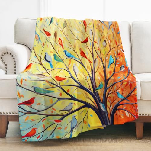Levens Colorful Tree Blanket Gifts for Women Girls Mom, Psychedelic Forest with Birds Decoration for Home Bedroom Living Room Sofa All Seasons, Warm Soft Smooth Lightweight Throw Blankets 50"x60"