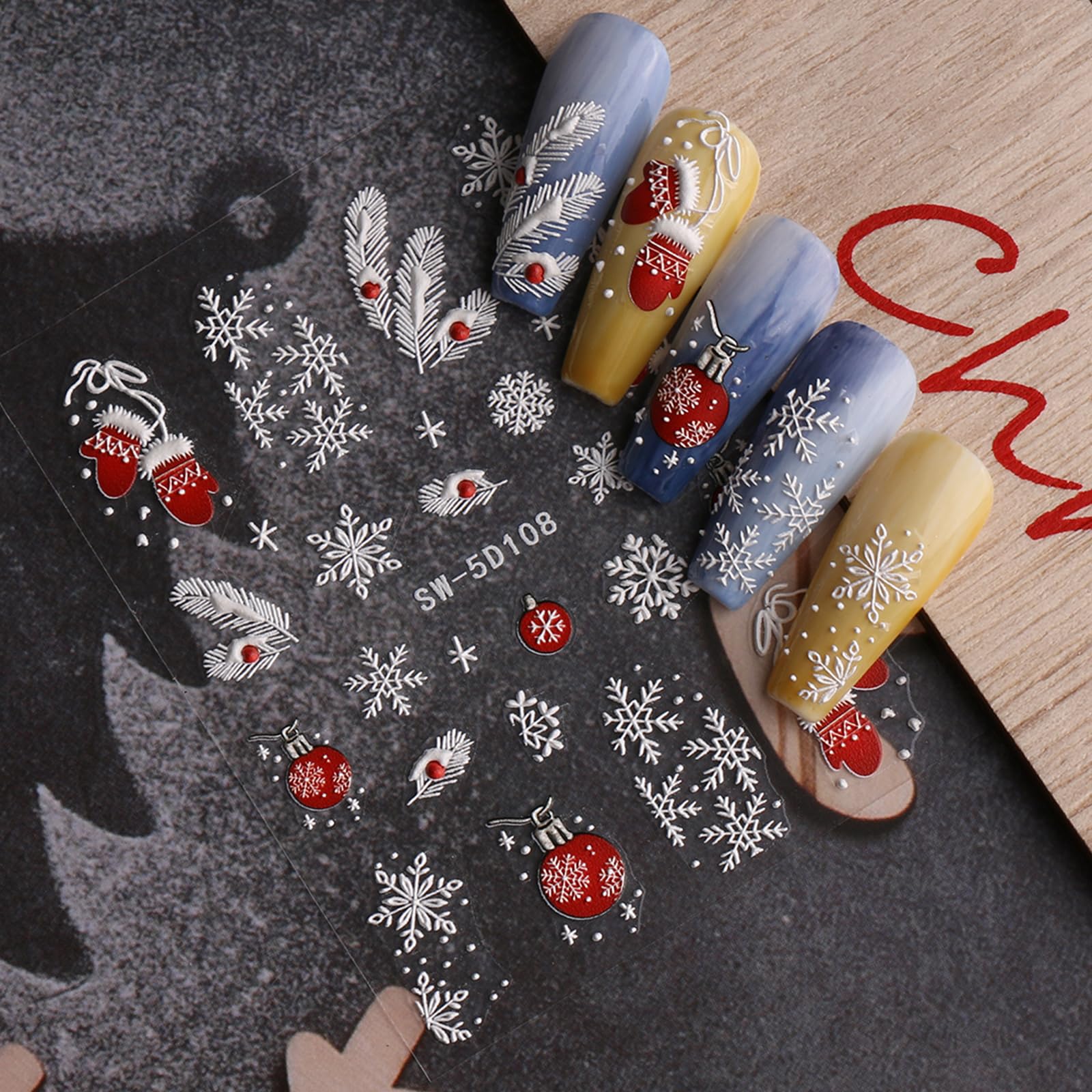JMEOWIO 3D Embossed Christmas Nail Art Stickers Decals Self-Adhesive Pegatinas Uñas 5D White Snowflake Xmas Winter Holiday Nail Supplies Nail Art Design Decoration Accessories 4 Sheets