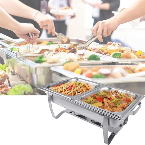 6 Pack Full Size Stainless Steel Chafing Dishes Buffet Set,9 QT Rectangular Catering Chafer Warmer with Food Tray Lid and Fuel Holder for Buffet Banquet Party Catering,Sliver