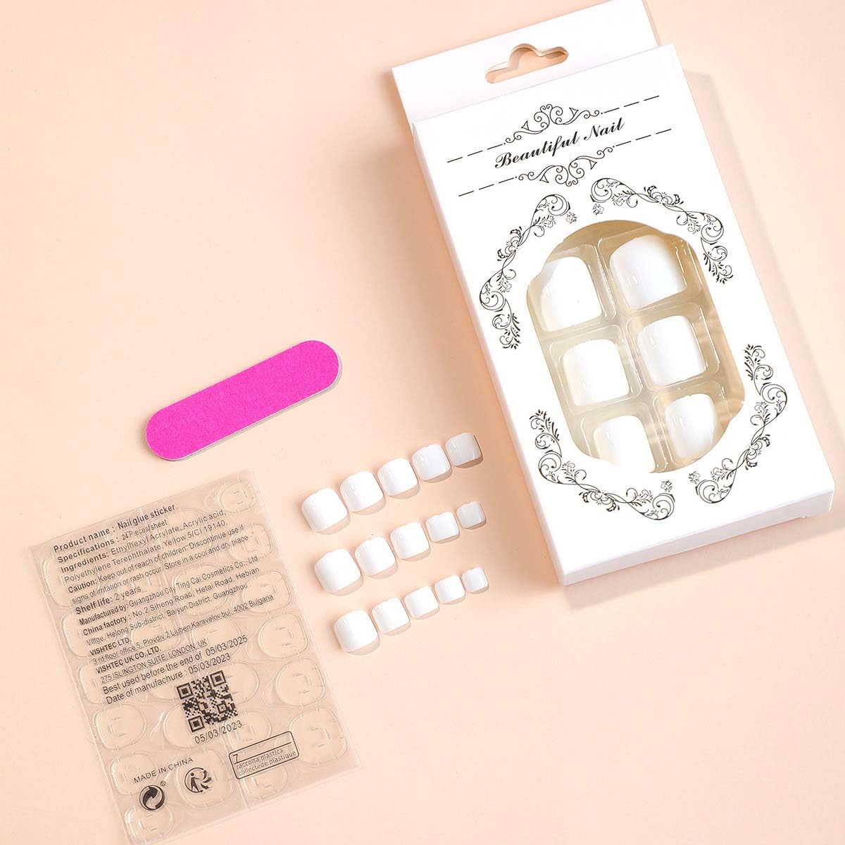 Solid Press On Toenails For Women, Nude White Toe Nail Press Ons, Acrylic Fake Toenails 24pcs uñas para pies