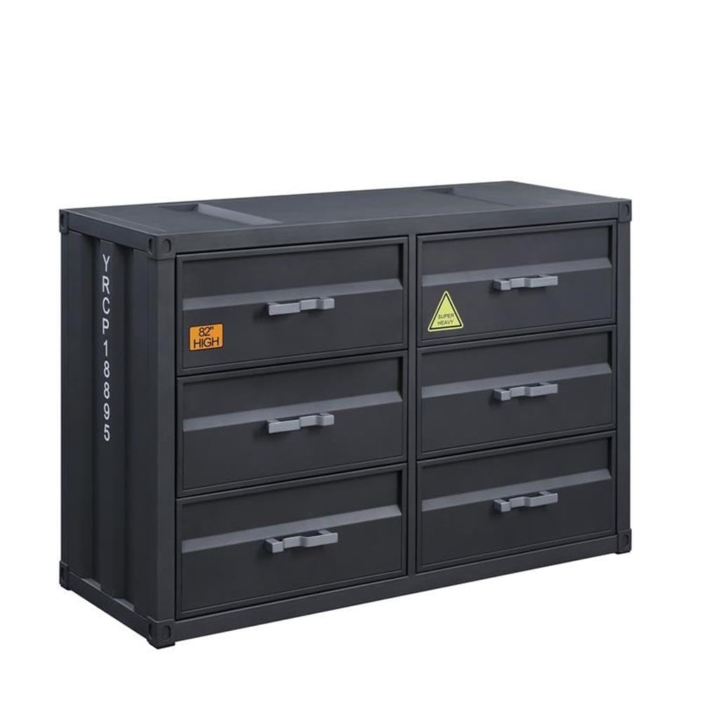 Acme Cargo Container Style Rectangular 6-Drawer Dresser in Gunmetal Metal