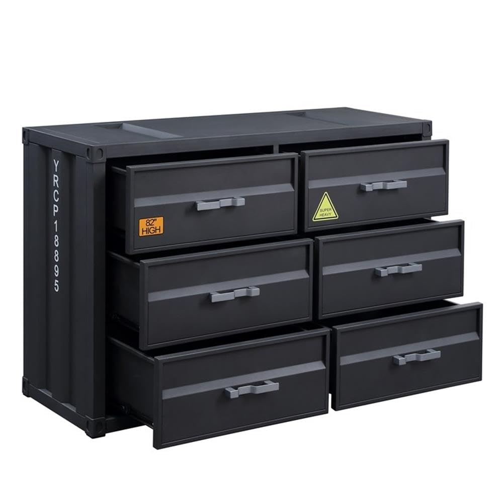 Acme Cargo Container Style Rectangular 6-Drawer Dresser in Gunmetal Metal