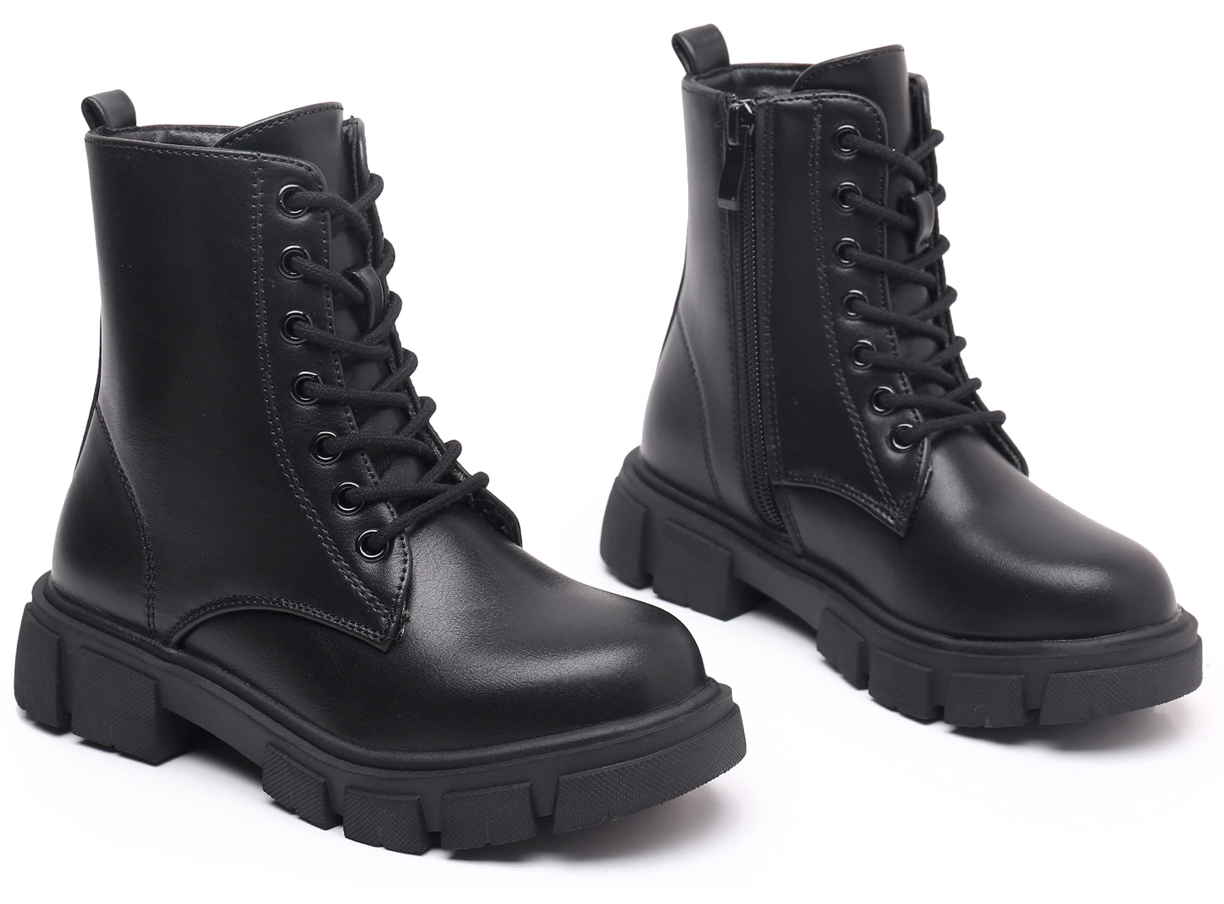 Apakowa Kids Girls Boots Fashion Combat Ankle Boots Side Zipper Booties (Little Kid/Big Kid)